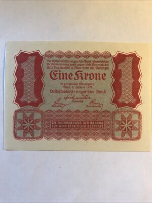 1922 Austria EINE KRONE Uncirculated Uni-Faced Bank NOTE | eBay