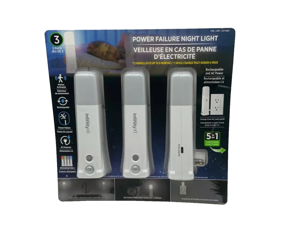 Infinity X1 Power Failure Night Light Rechargeable and AC Power, 3 Pack ...