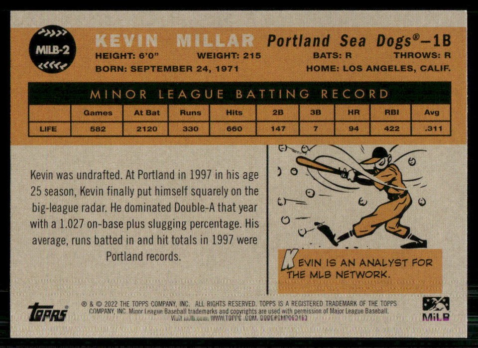 2022 Topps Pro Debut #MILB-2 Kevin Millar MiLB Legends | eBay