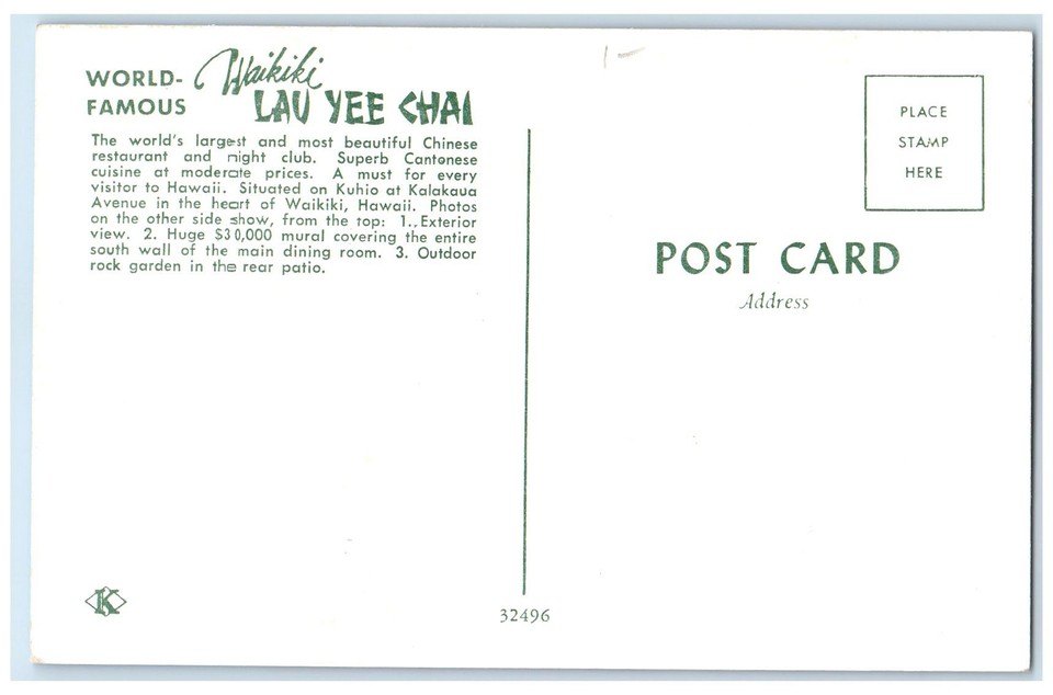 c1960s World's Famous Lau Yee Chai Chinese Restaurant Waikiki Hawaii HI ...