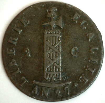 1830 AN 27 Haiti Copper 2 Centimes Coin Extra Fine Circulated Liberty ...