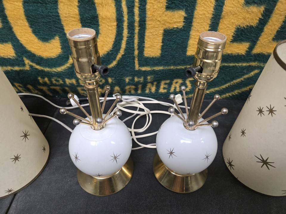 Pair of Mcm Atomic Starlight/Starburst Nightstand Table Lamps w ...