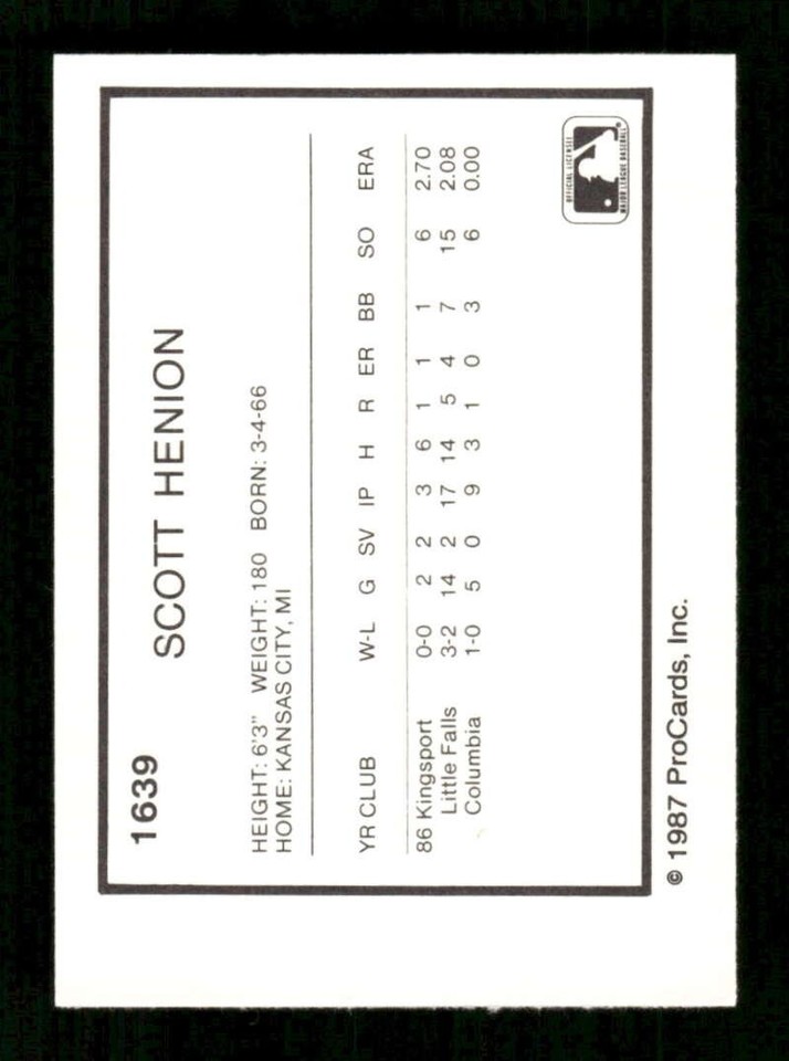 1987 Procards Columbia Mets 1639 Scott Henion BXCP27 | eBay