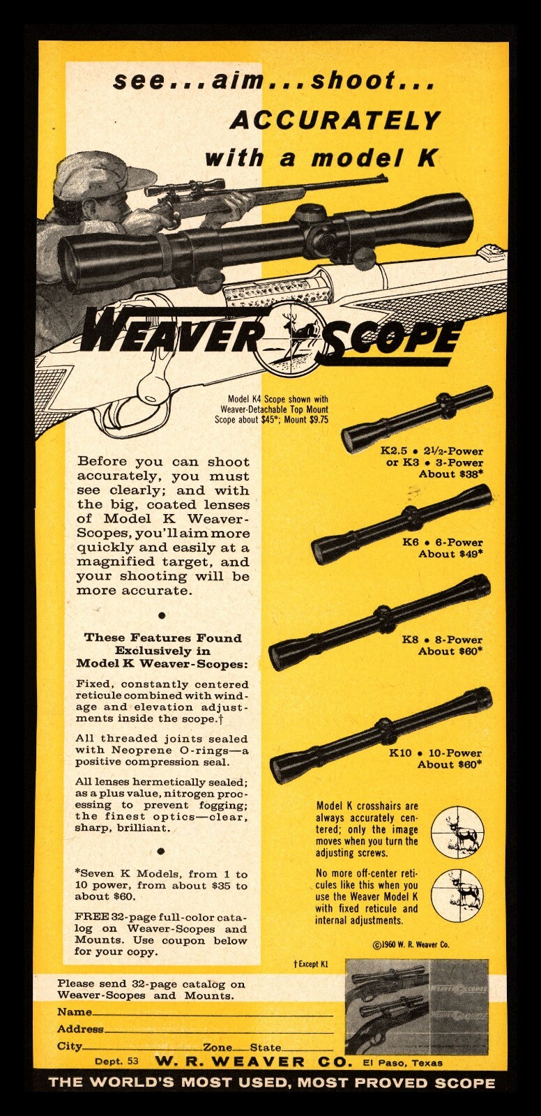 Original 1960 "Weaver Scope" Model K Rifle Scopes Vintage Print Ad | eBay