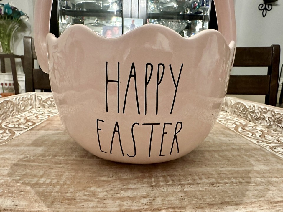 Rae Dunn Ceramic Easter Basket "Happy Easter” Pink Bow | eBay