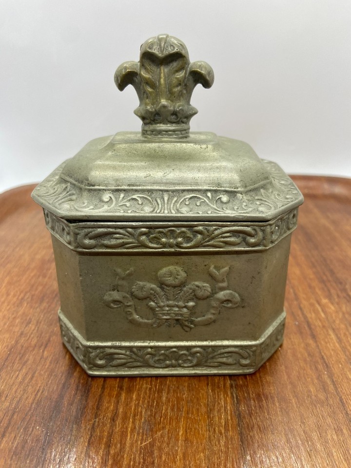 19th C. Pewter/Lead Tobacco Keeper – Fleur-de-Lis Lid – Ornate Antique ...