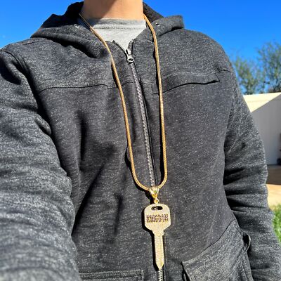 14K Gold Plated Big Key Iced Flooded Out Simulated CZ Franco Chain ...