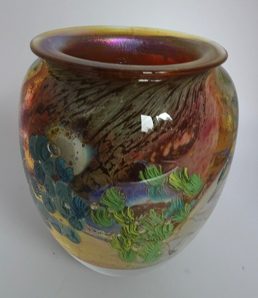 Signed Josh Simpson Studio Art Glass Inhabited Planet Paperweight Vase ...