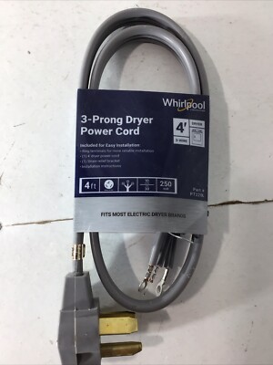 Whirlpool Power Cord For Electric Dryers Grey 3-Prong 30Amp 3ft PT220L ...