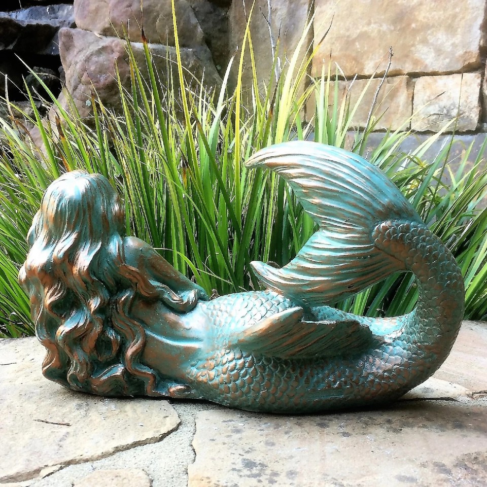 Mermaid Statue Laying Down Lady Nautical Beach Decor Bronze Patina ...