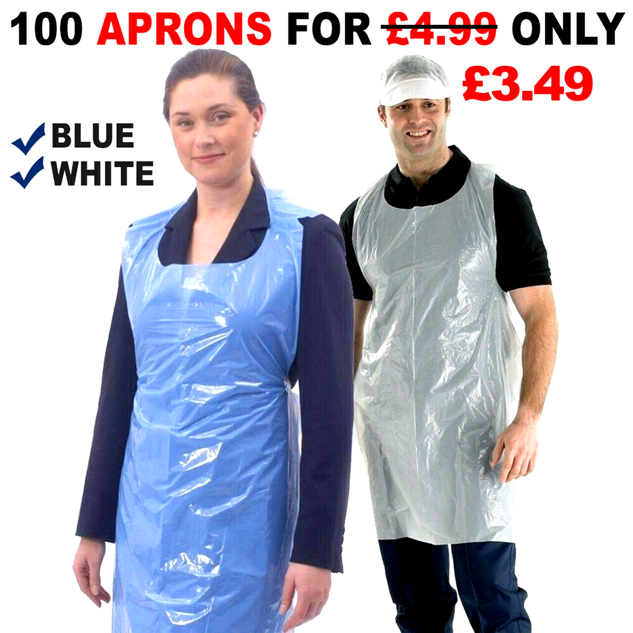 Disposable Apron Polythene Plastic Aprons Flat Pack White or Blue Pack ...