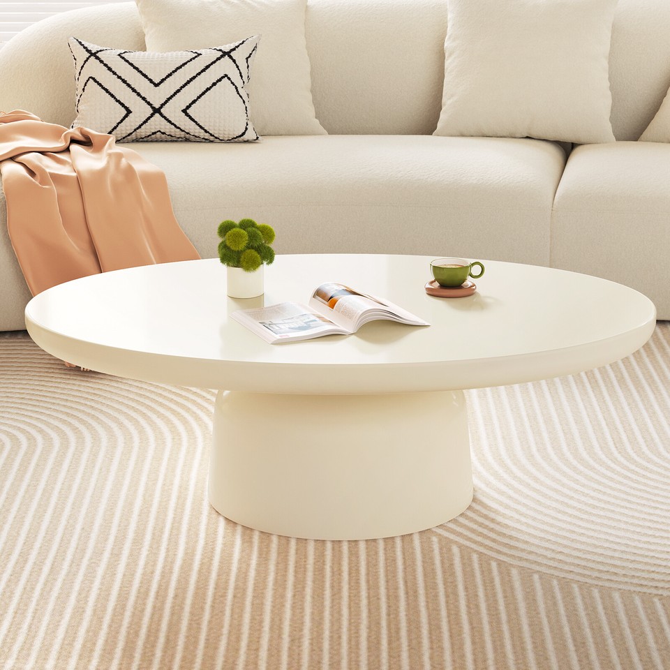 Oval Coffee Table,Cream White Center Table,Modern Tea Table for Living ...