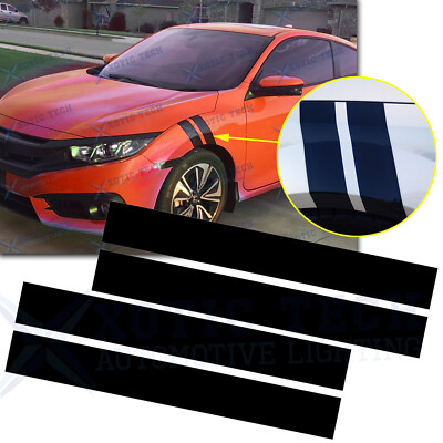 Black Glossy Hood to Fender Slash Decal Stripe Stickers For Honda ...