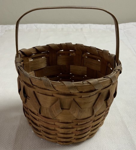Vintage Antique Basket With Handle, Hand Woven, Split Ash, Brown | eBay