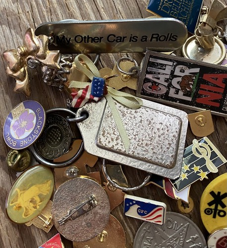 Junk Drawer Lot Vintage Lapel Pin Keychain Key Ring Fob Pinback Metals ...