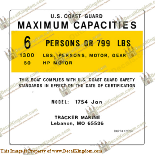 Tracker Marine Capacity Plate Decals Boat Maximum Occupancy Multiple ...