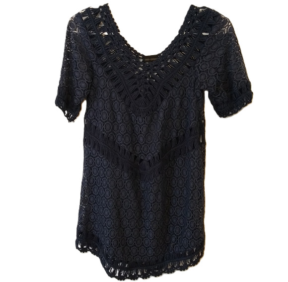 Coco + Carmen Navy Blue Crochet/Macrame Swim Cover-Up… - Gem
