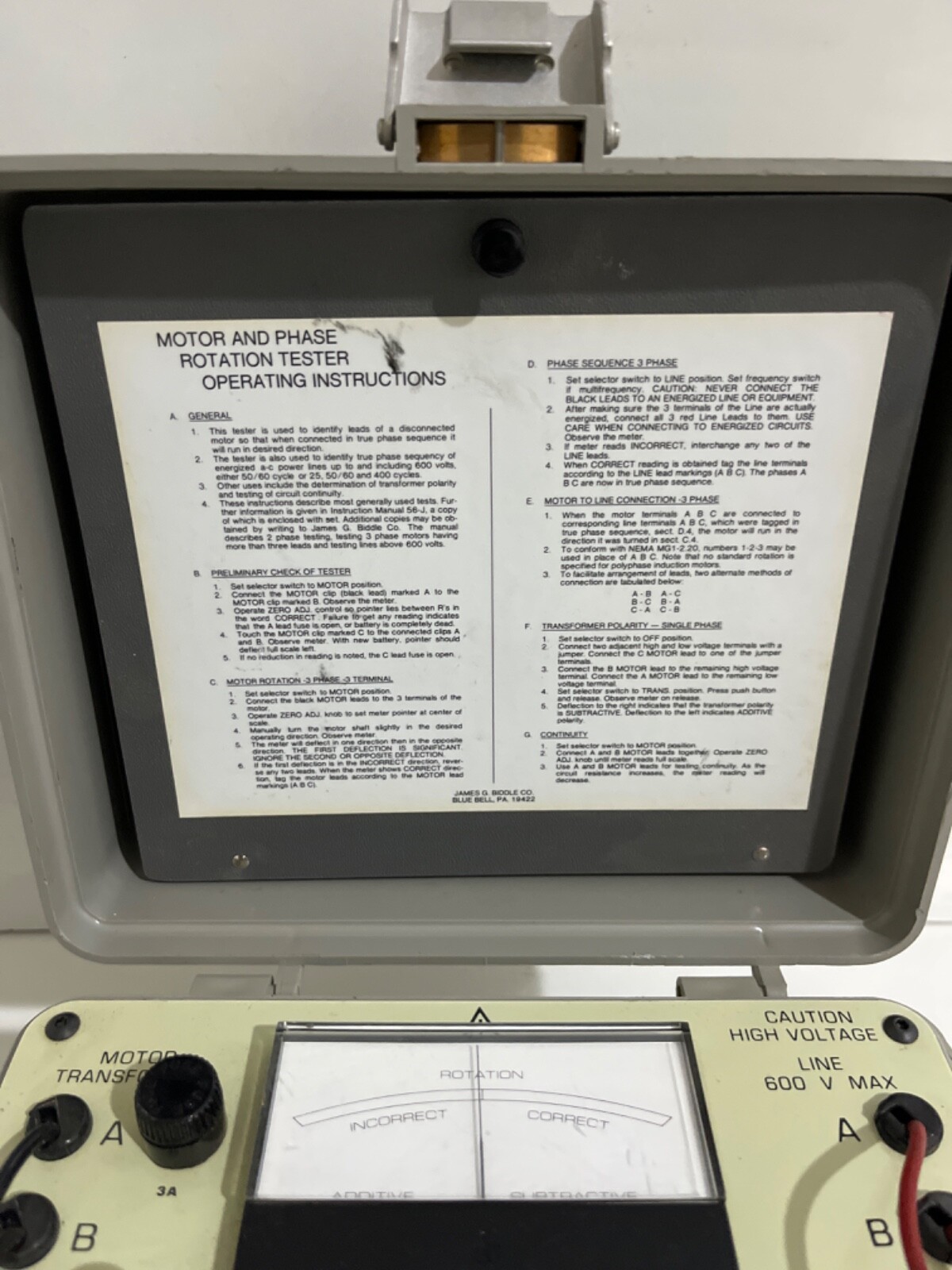 Biddle 560060 Motor & Phase Rotation Tester T37354 | Compra online en eBay