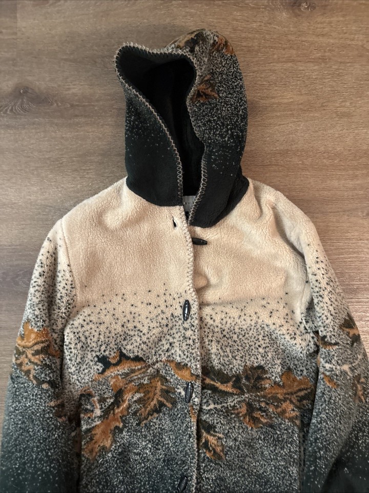 Vintage 90s White Stag Fall Leaf Landscape Hooded Fleece Jacket Coat Sz ...