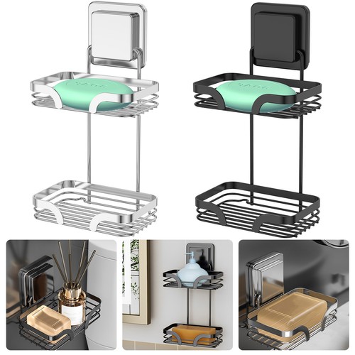 Soap Dish Holder 2 Tiers Soap Rack Holder Wall-Mounted Soap Bar Caddy ...