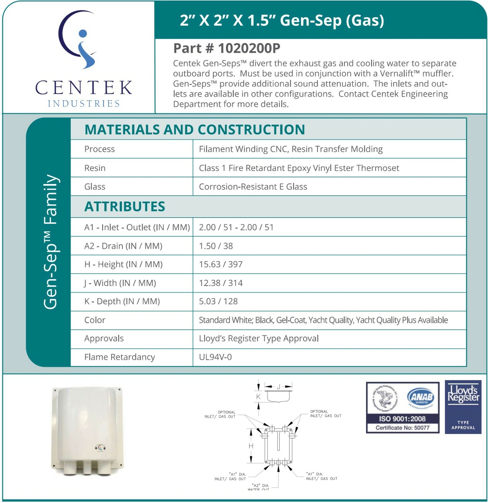 Centek 1020200 Gasoline Gen-Sep Water Separator 2 Inch | 5 Year ...