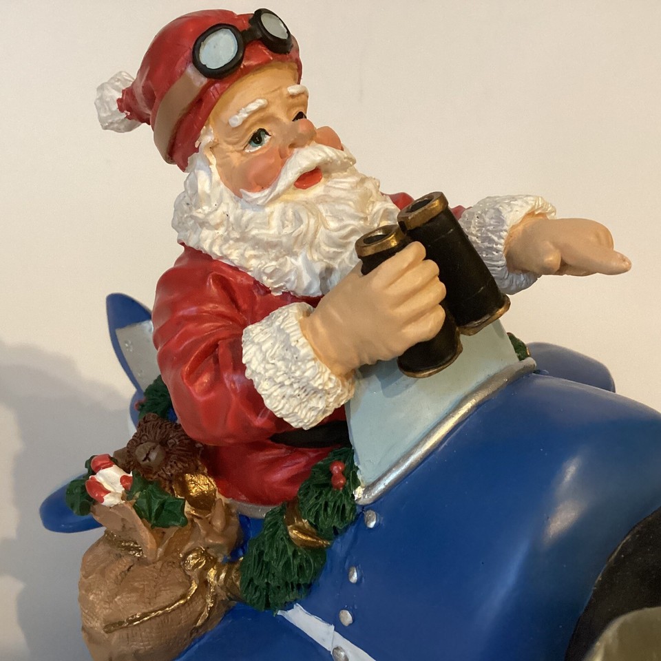 SANTA FLYING AIRPLANE AVIATOR FIGURINE 7" VINTAGE | eBay