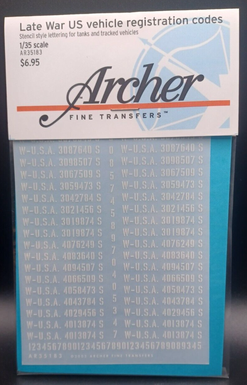 Archer | No. AR35183 | 1:35 Late War US Vehicle Registration Codes ...