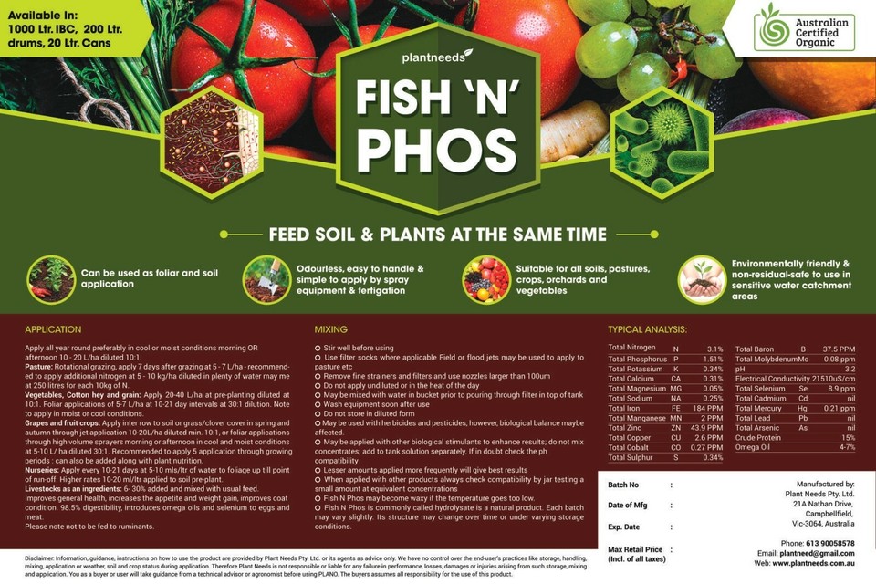 Fish 'N' Phos - Liquid Fish Emulsion Fertiliser 20 L | Certified ...