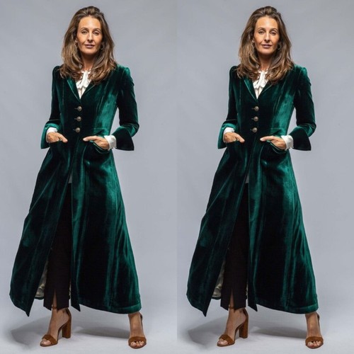 Green Velvet Women's Long Jacket Prom Party Evening Dinner Coat Ladies ...