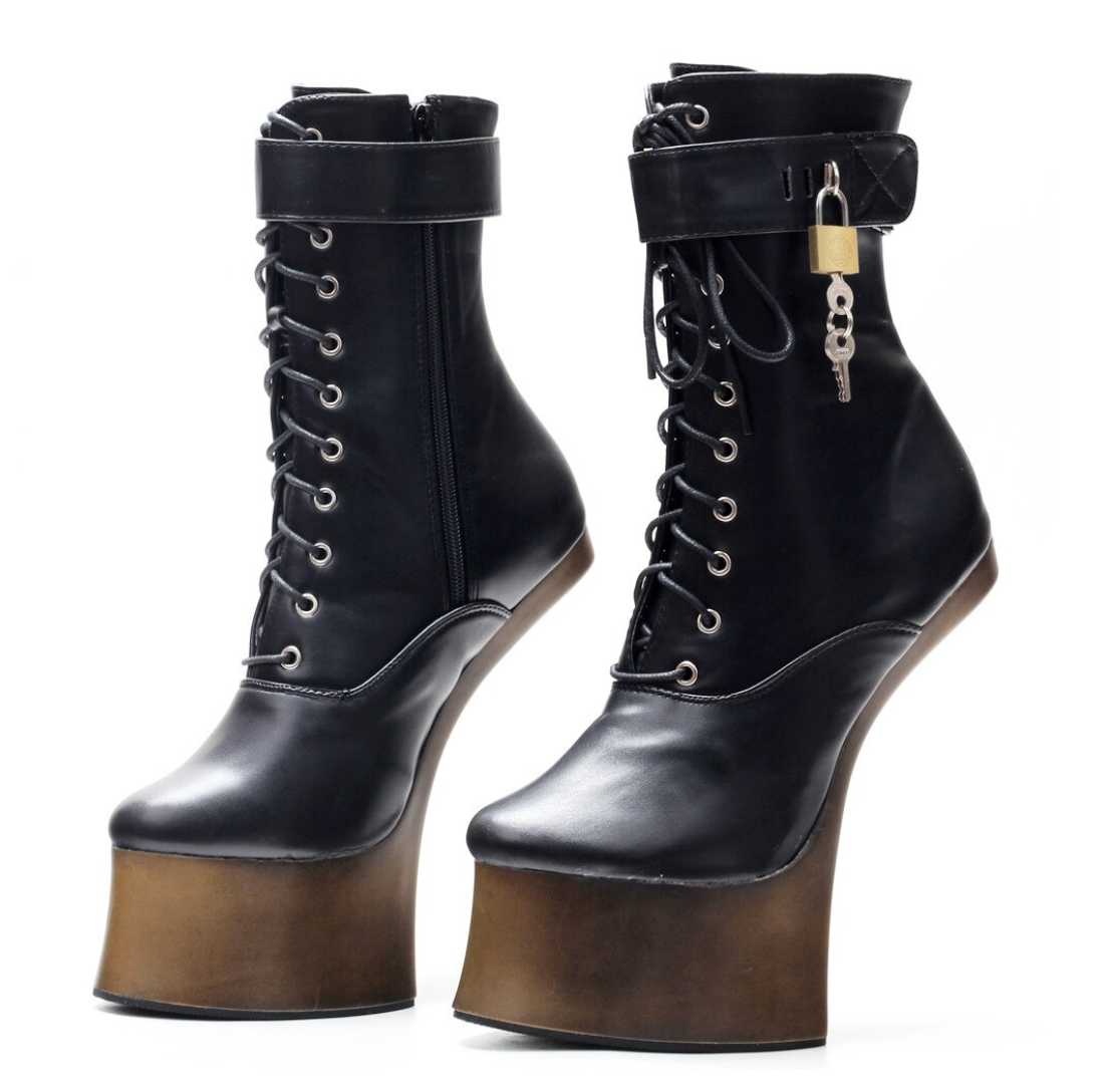Pony play hoof heel 7" heelless fetish lockable sissy cosplay punitive ...