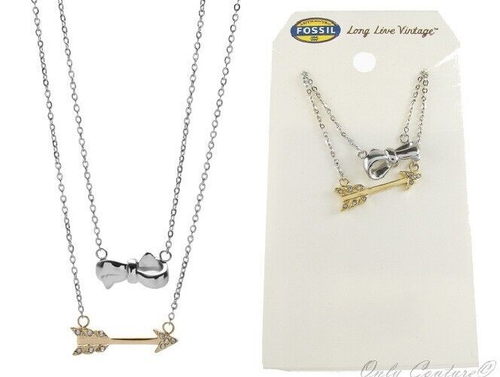 Fossil Brand Bow & Arrow Friendship Necklace in Two-Tone Stainless ...