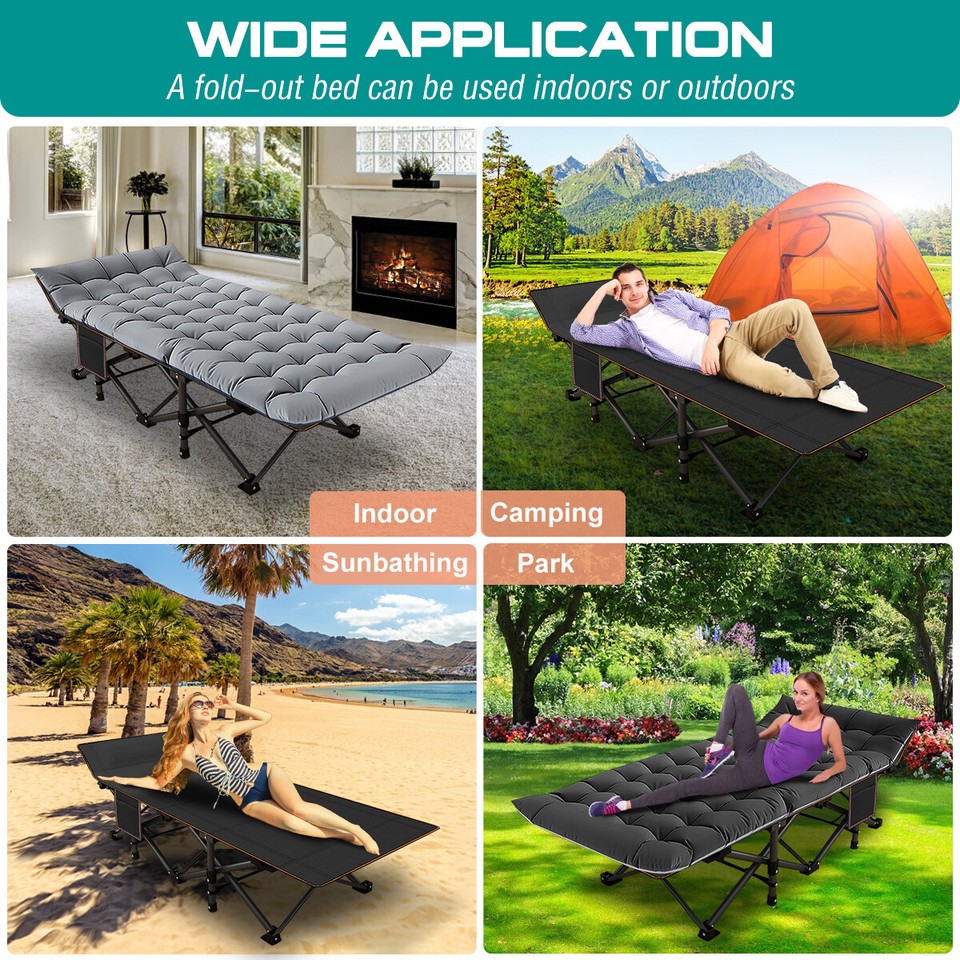 MOPHOTO XXL Folding Camping Cot Portable Military Cots W/Cushion ...