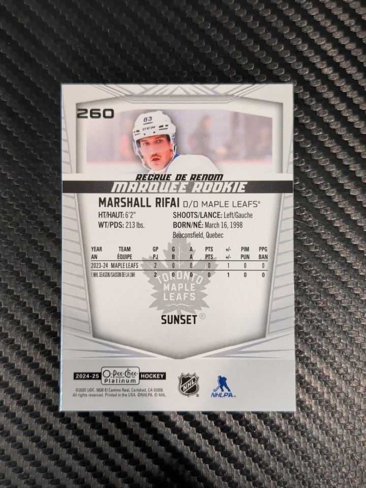 2024-25 O-Pee-Chee Platinum Sunset Marquee Rookie #260 Marshall Rifai ...