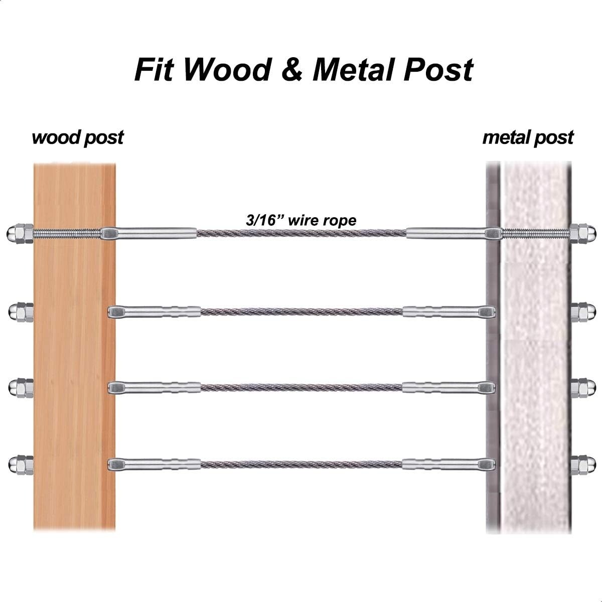 T316 Stainless Steel Swage Threaded Tensioner End Fittings 3/16" Cable ...