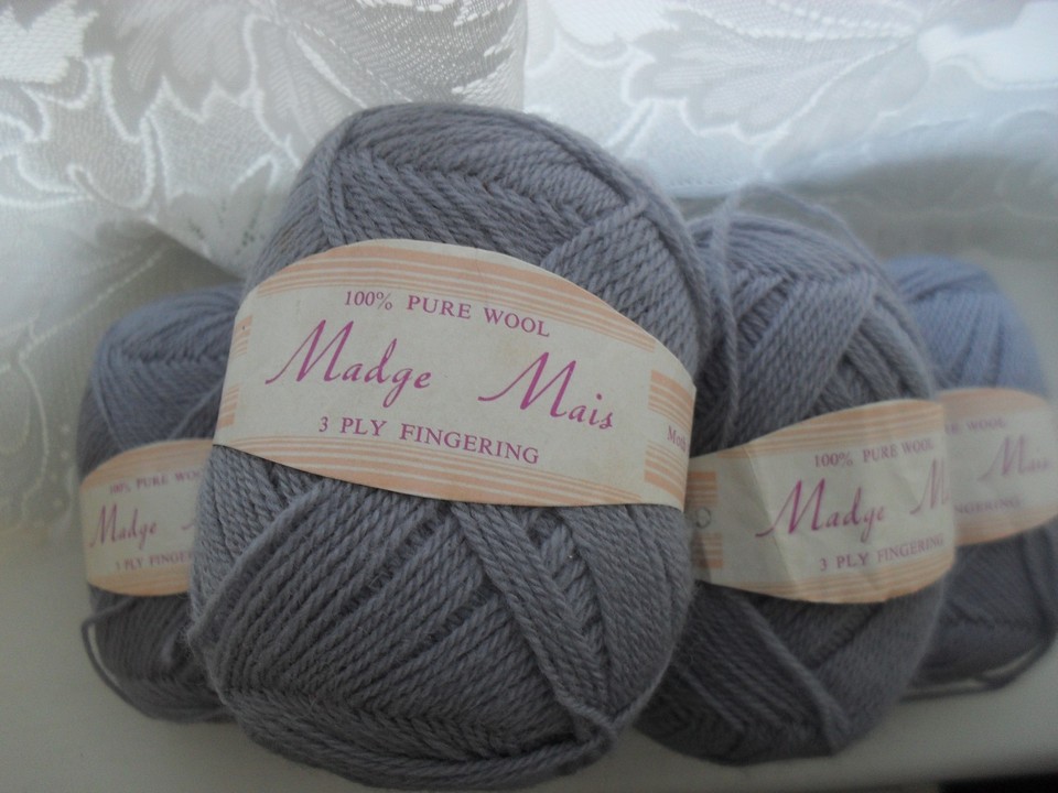 6 x 1oz Vintage Grey 3 ply Fingering 100% pure wool Madge Mais England ...