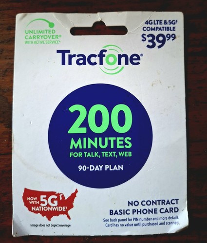 TRACFONE Refill Card 200 Minutes 90 Days Unused $39.99 Value Basic No ...