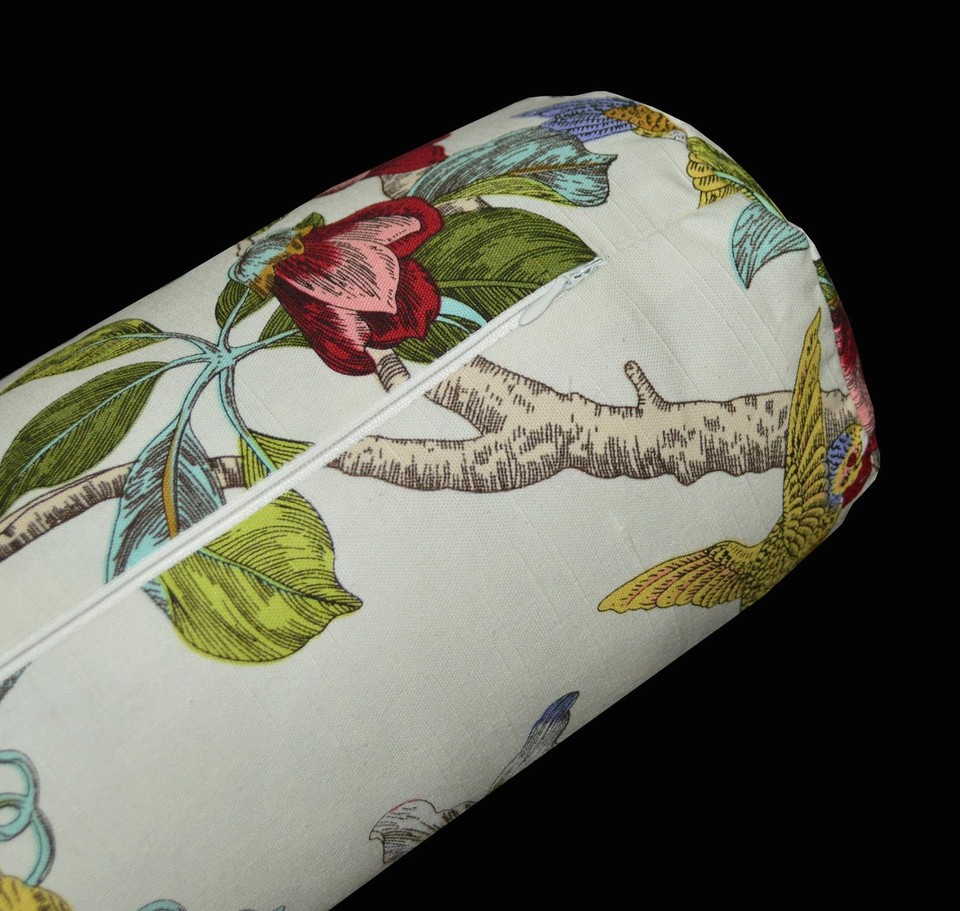 ai05g Lily Red Ocean Blue Green Lime Pink on Cream Bolster Yoga Cushion ...