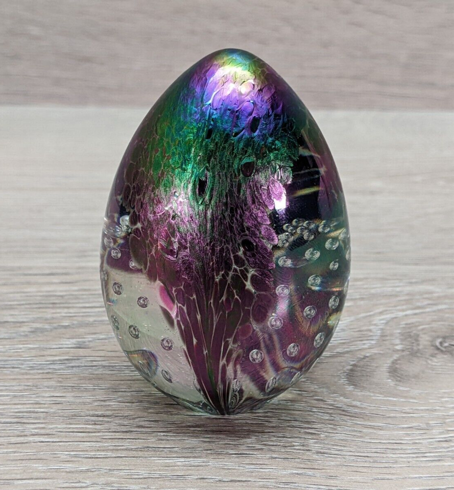 GES 92 Glass Eye Studio Art Glass Egg Paperweight Clear Multicolor ...