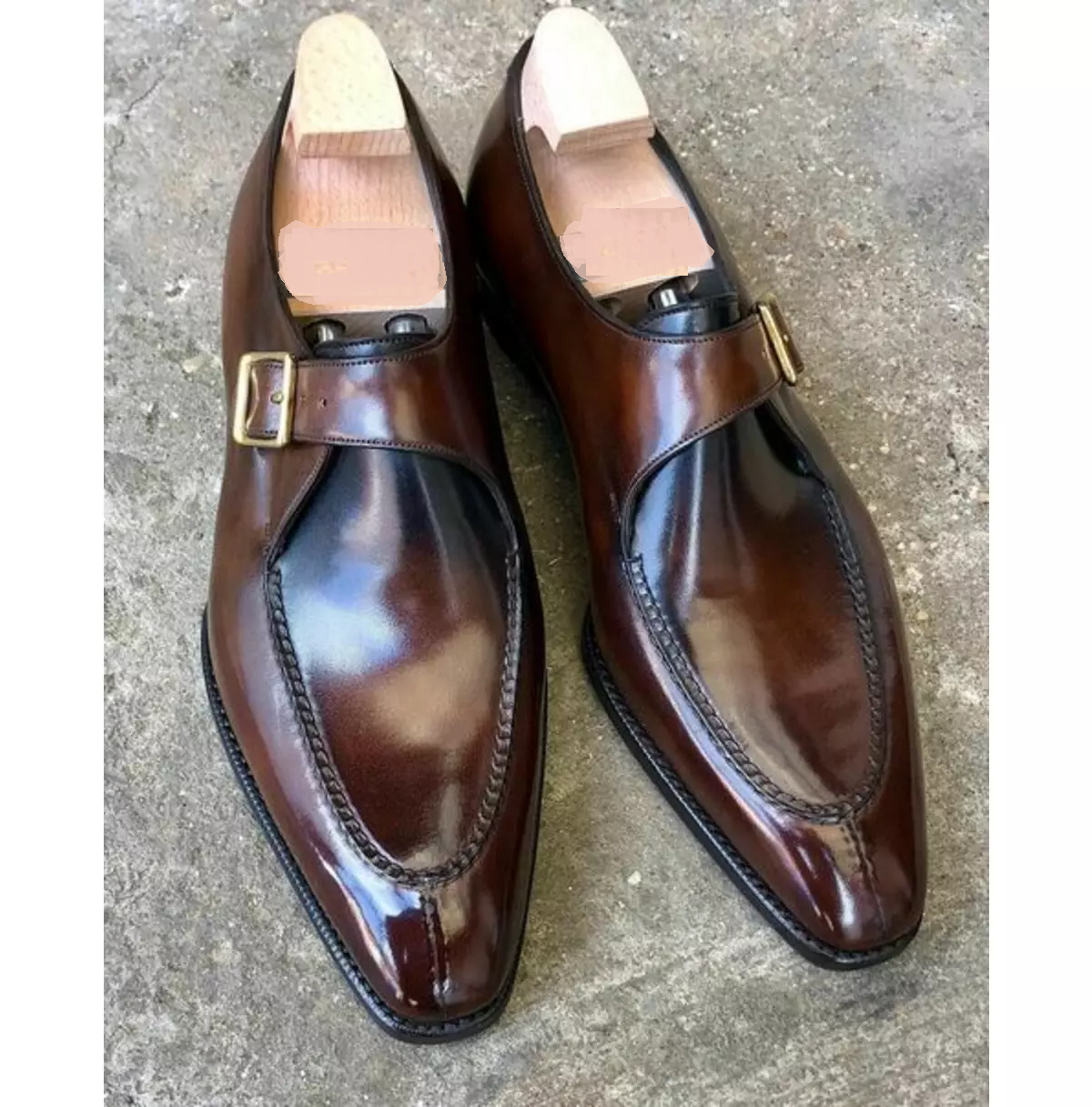 Handmade brown wingtips buckle dress shoes, Men brown buckle formal ...