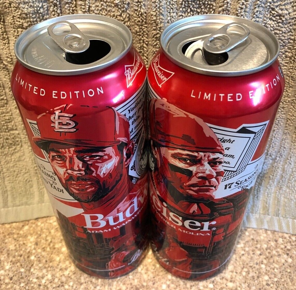 2 BEST BUDS beer cans CARDINALS Budweiser Wainwright Molina WAINO yadi ...