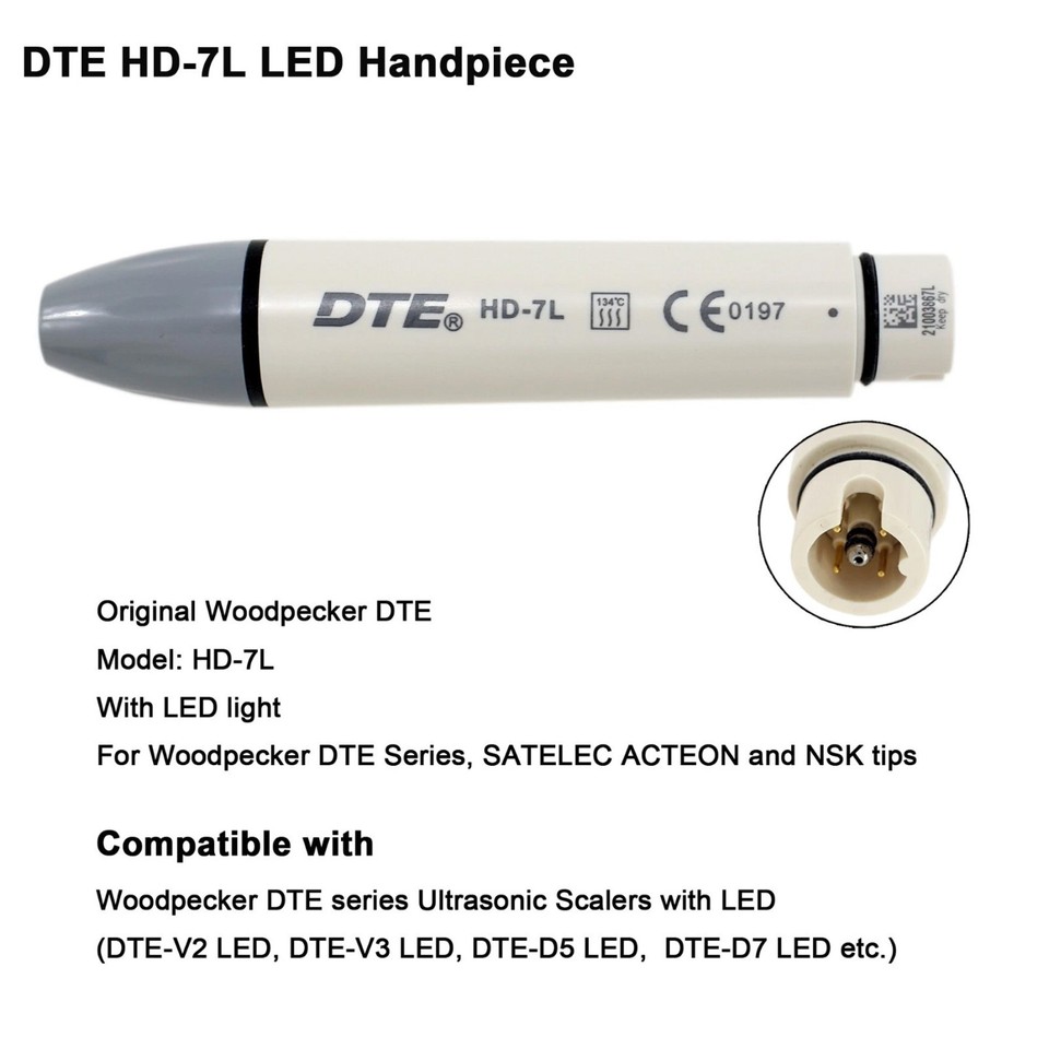 Woodpecker DTE Dental DTE-V2/V3 LED Ultrasonic Piezo Scaler Tips HD-7L Handpiece | eBay