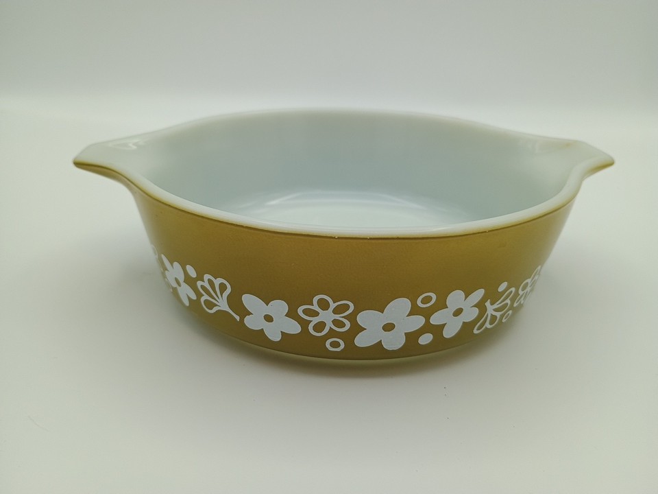 VTG GREEN Crazy Daisy Pyrex #471 Spring Blossom Cinderella Round 6in ...