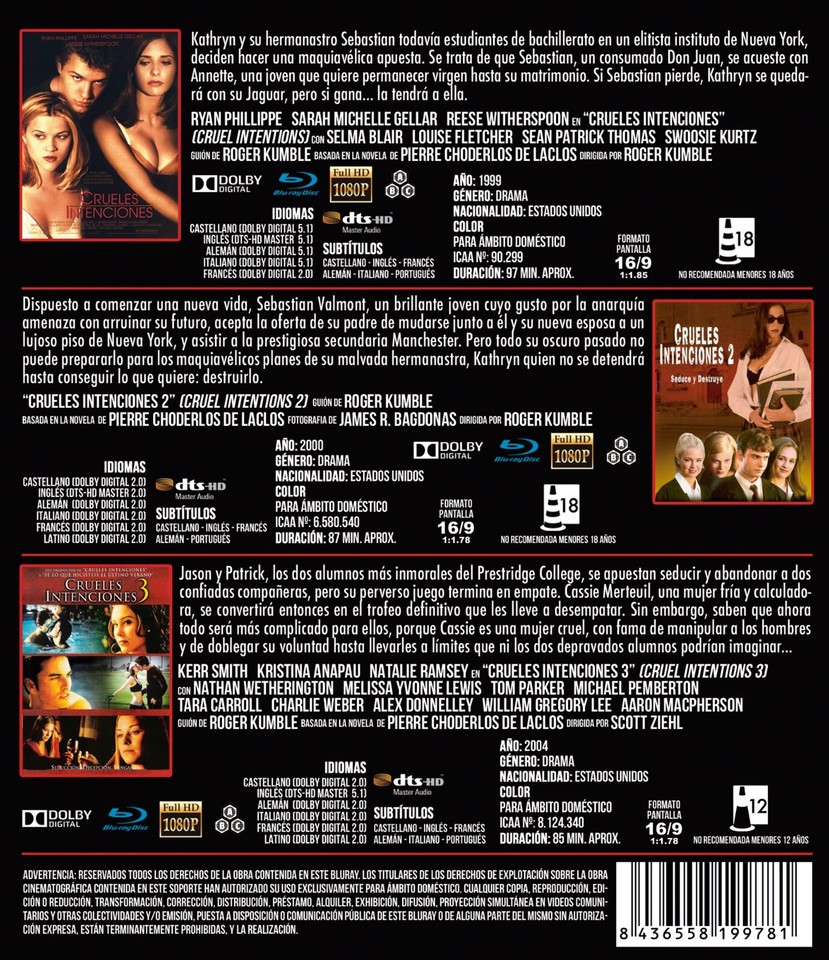 CRUEL INTENTIONS Trilogy 3 Movie Set Blu-Ray NEW (Spanish Package/English Audio) | eBay