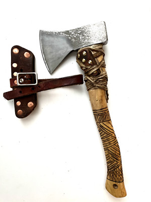 Custom Hudson Bay Style Axe w Heavy Leather Sheath, Hand Tooled Hickory ...