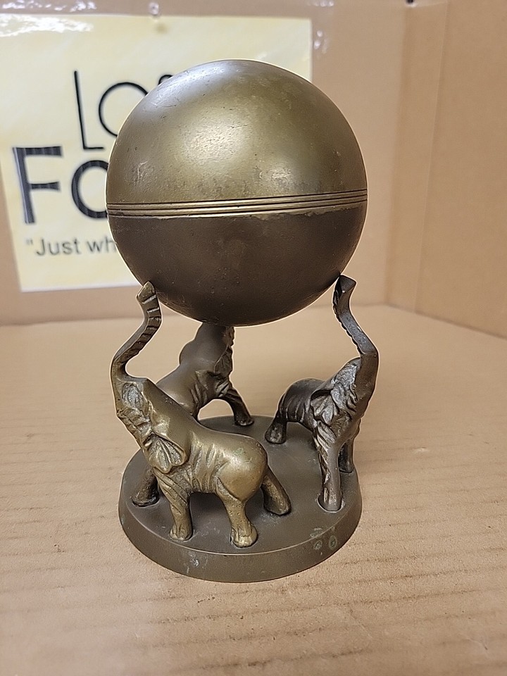 Vintage Decorative Brass Figurine - 3 Elephants Holding a Ball Sphere ...