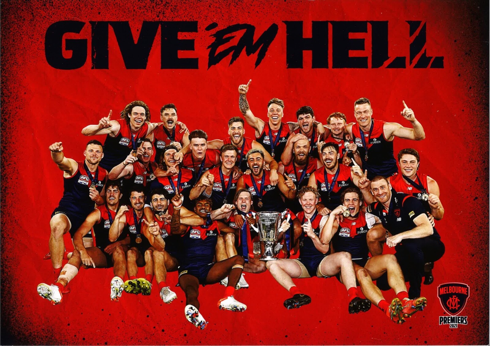 MELBOURNE DEMONS TEAM POSTER,AFL FOOTBALL PIES, CATS TIGERS PREMIERS 5 ...