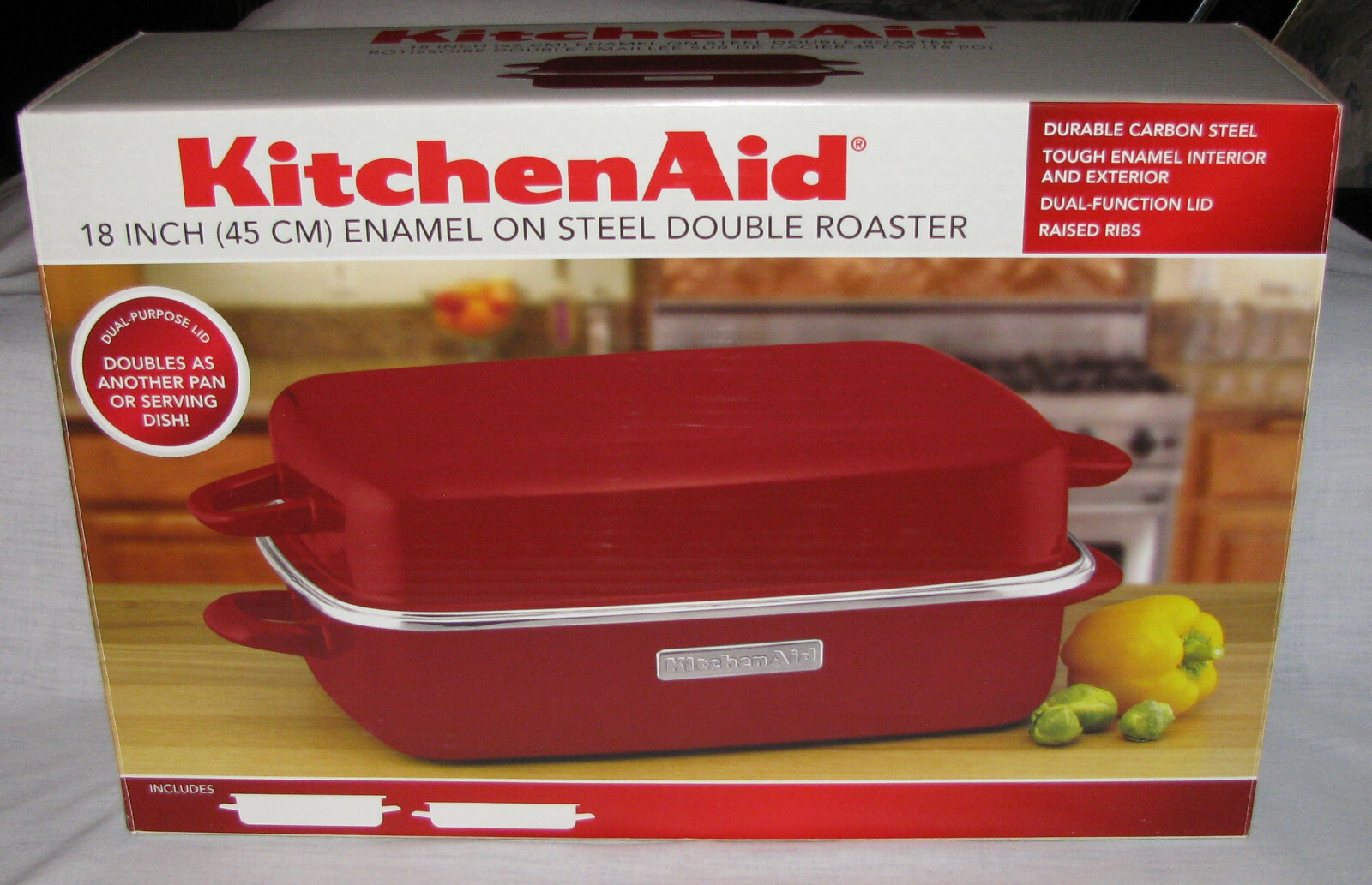 KitchenAid Large 18" Enamel on Steel Double Roaster Red RARE HTF EUC | eBay