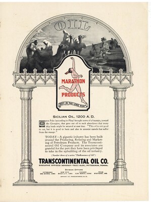 1921 Marathon, Transcontinental Oil & Union Oil Ads, F&B of Pg. Sicily ...