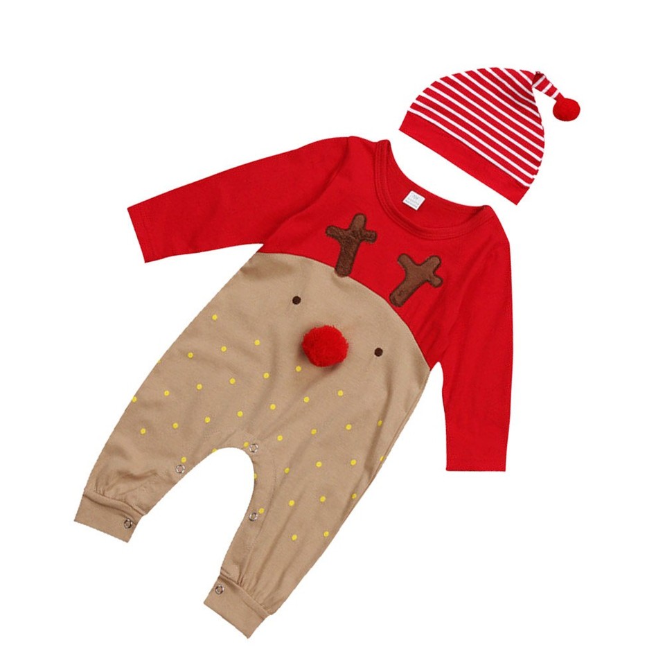 Red Nose Cartoon Bodysuit Set Reindeer Costume Baby Boy Holiday Outfit ...