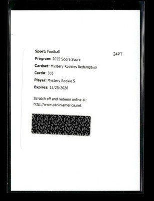 Mystery Rookie 5 2025 Panini Score Football Mystery Rookies Redemption ...